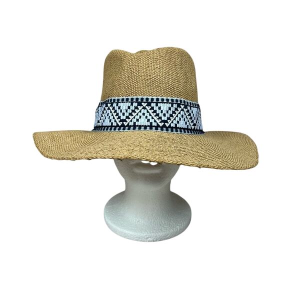 Faherty | Accessories | Faherty Tan Blue Embroidery Paper Straw Fedora ...